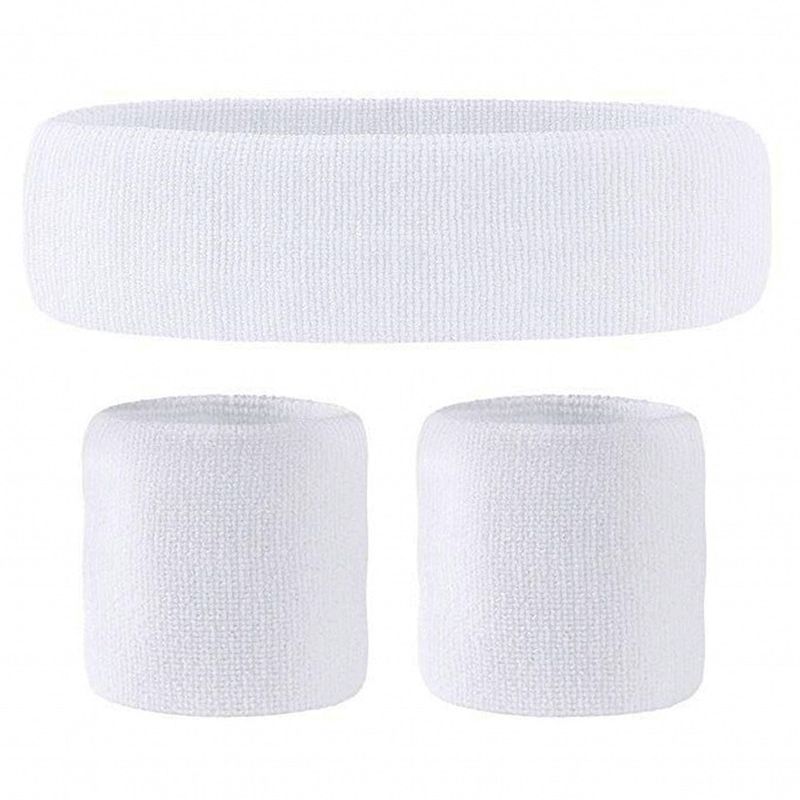 JZK White headband sweatbands and wristbands set, 80's fancy dress for ...