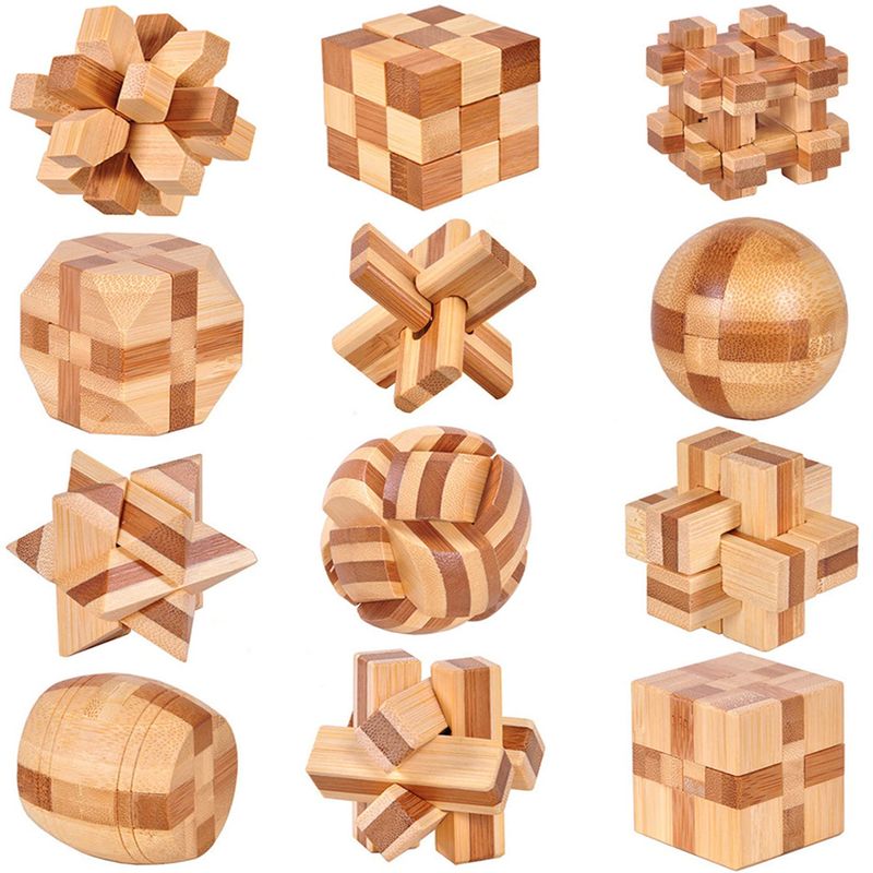Holzsammlung Set of 12 3D Wooden Brain Teaser Puzzles, IQ Challenge ...