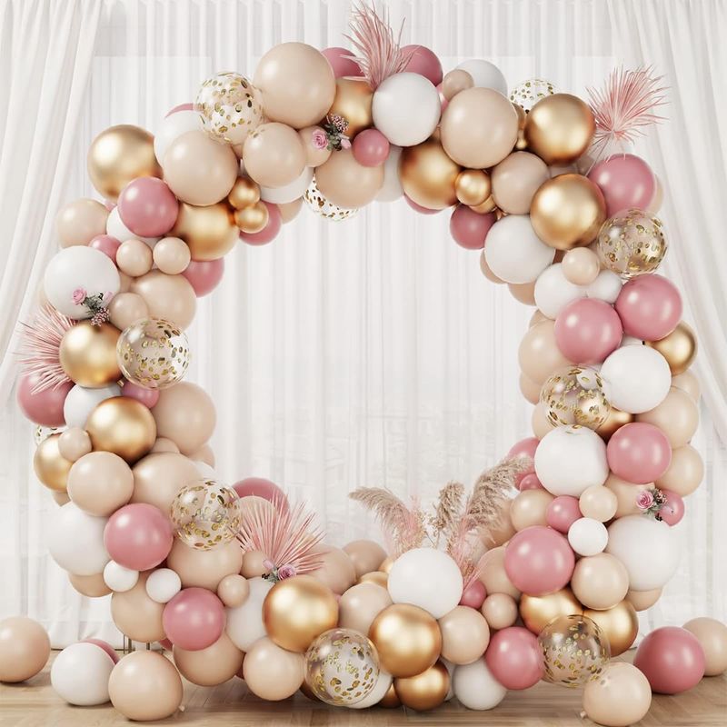 Rose Gold Balloon Arch Kit, 135pcs Pink Gold White Balloon Garland with ...