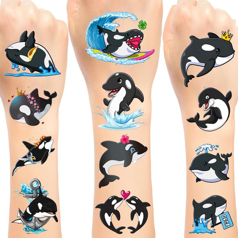 144 PCS Orca Whale Temporary Tattoos Stickers, Orca Killer Whale Party ...