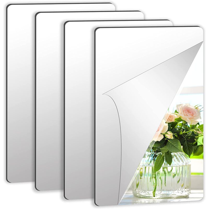 4 Pack Self Adhesive Mirror 15x10cm Adhesive Mirror Tiles 2MM Thick ...