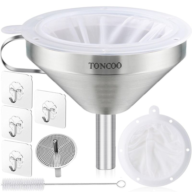 5 Inch Stainless Steel Funnel with Strainer and 200 Fine Mesh Filter ...
