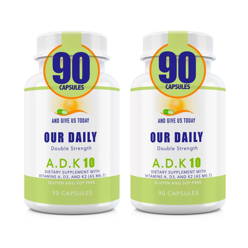 Our Daily Vites ADK 10 Double Strength (10,000 iu) Vitamins A1, D3 & K2 ...