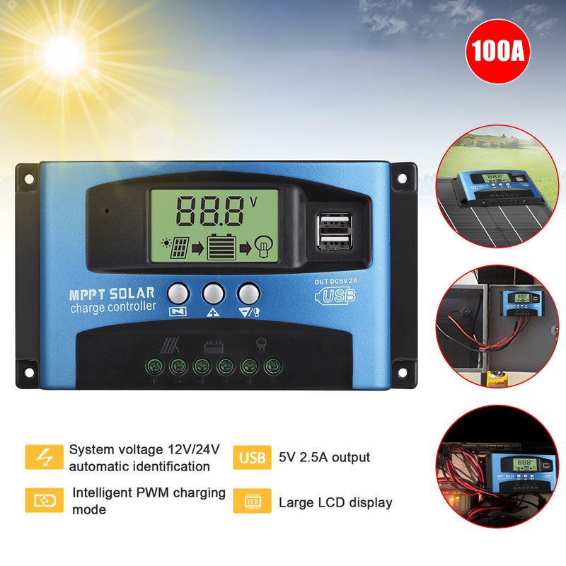 100A MPPT Solar Panel Regulator Charge Controller 12/24V Auto Focus Tracking New - Online ...