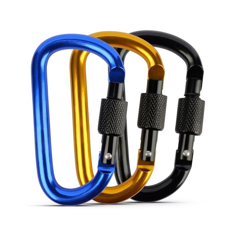 3 Locking Carabiner Set - Screw Gate, Twist Lock, Aluminium Alloy, D ...