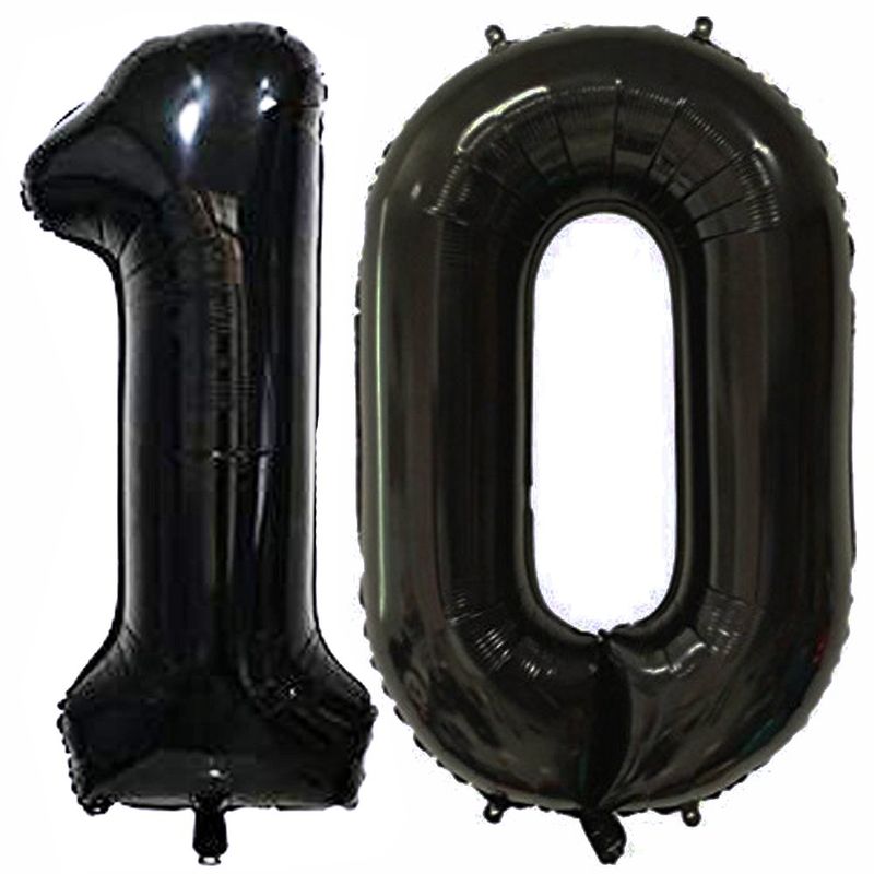 Tellpet Black Number 10 Balloons, 10th Birthday Party Balloons, 40 Inch ...