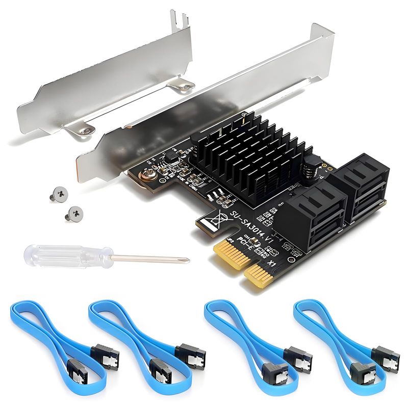 PCIe SATA Card 4 Ports with 4 SATA Cables, SATA 3.0 Controller ...