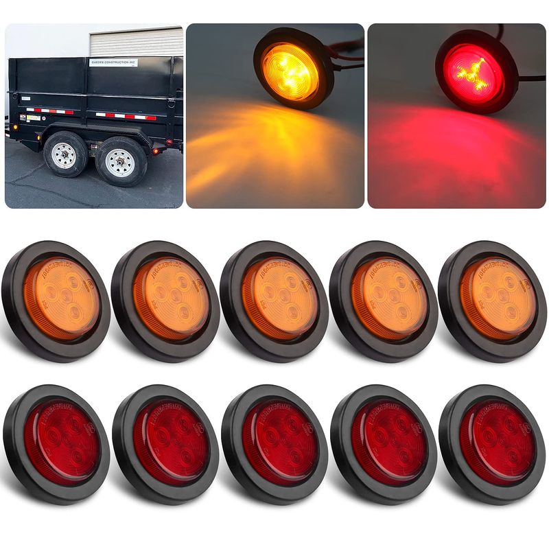 10Pcs 2 Inch Round Led Marker Lights, 2 Inch Round Trailer LED Side ...
