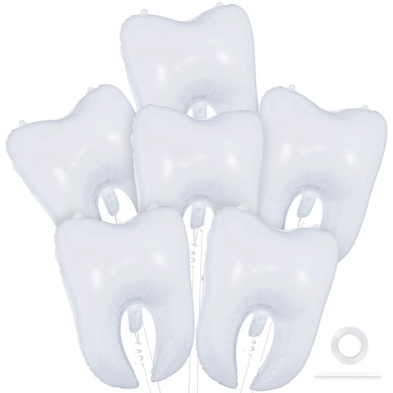 6 Pcs White Tooth Balloons, Dental Balloon, Dentist Balloon, Tooth Foil ...