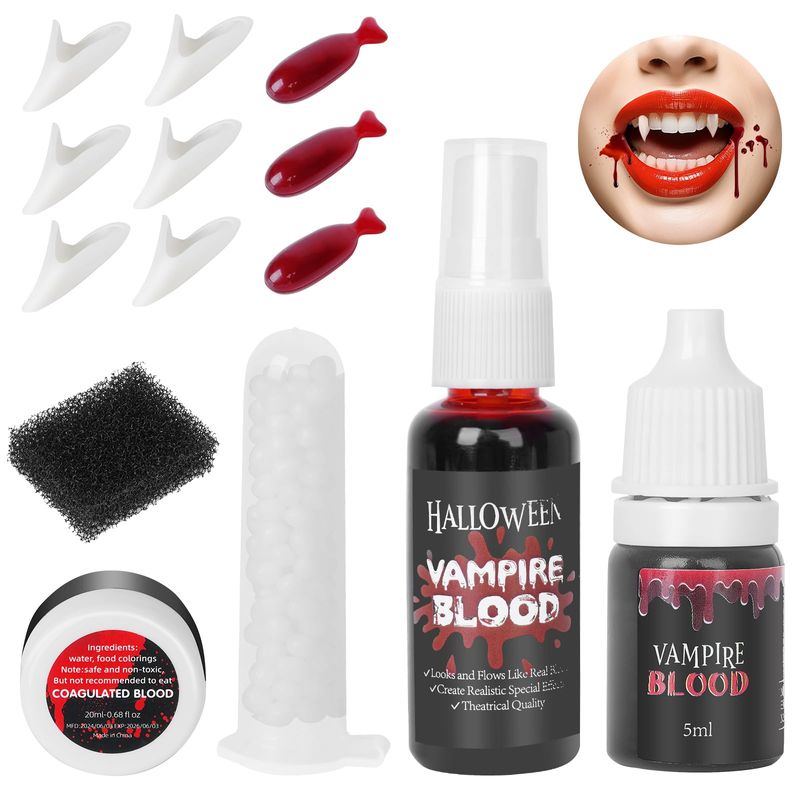 Vampire Blood and Fangs Makeup Kit,Vampire Teeth Costume 4 Size Fake ...