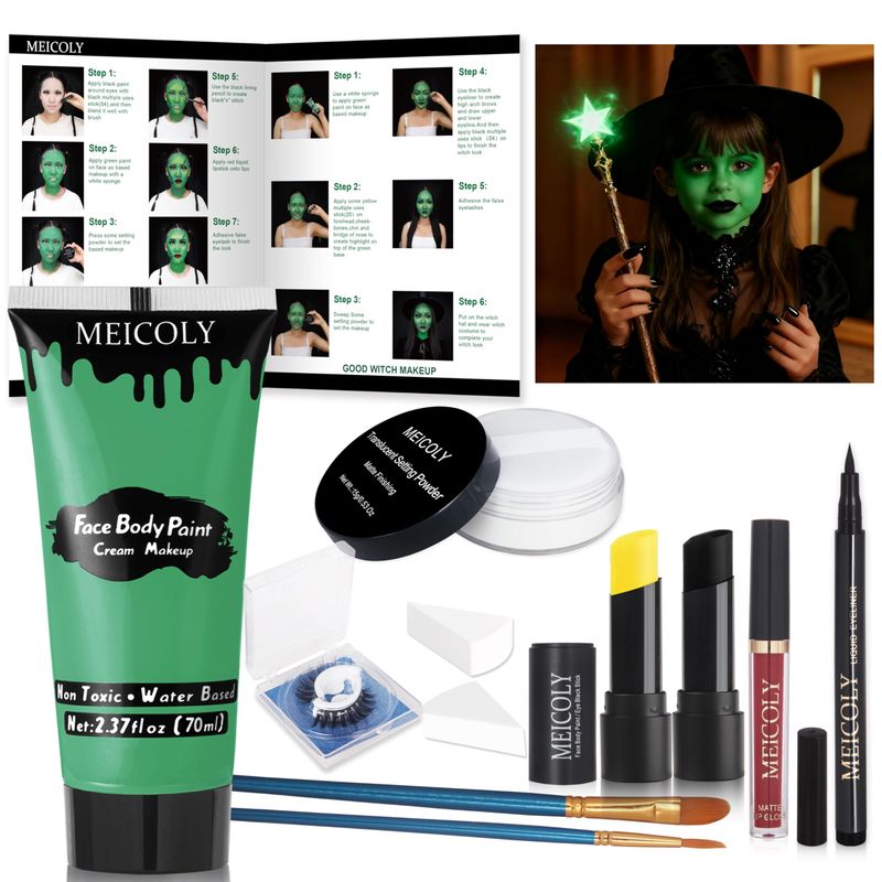 MEICOLY Complete Green Witch Makeup Kit,Wicked Costume Halloween SFX ...