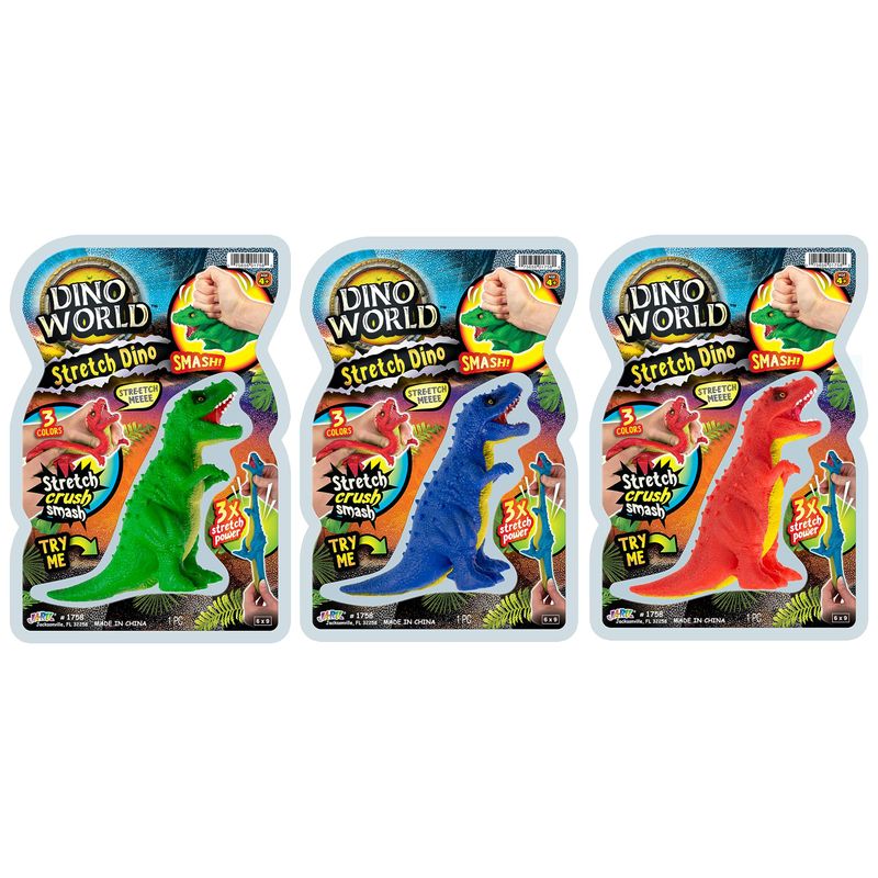 JA-RU Stretchy Dinosaur Toy (3 Units) T-Rex Rubber Dino, Super Squishy ...