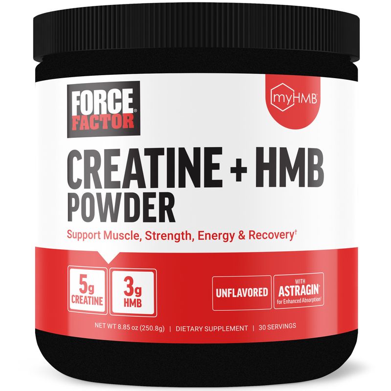 FORCE FACTOR Creatine HMB, 5g Creatine Monohydrate Powder, 3g myHMB ...