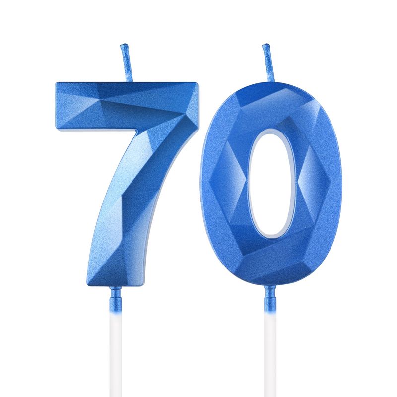 Royal Blue 70th Birthday Candles, 3D Number 70 Candle for Cake, Women ...