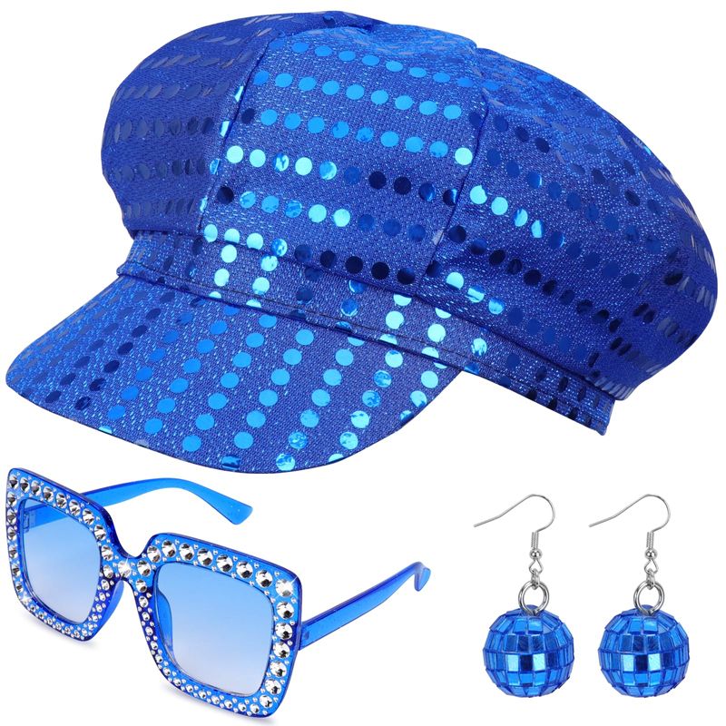 Dreamtop 3Pcs 70s Sequin Hat Royal Blue Disco Hat for Adults Abba Hat ...