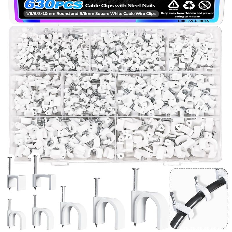 mxuteuk Pack of Cable Clamps Nail Clamps 4/5/6/8/10 mm Round and 5/6 mm ...