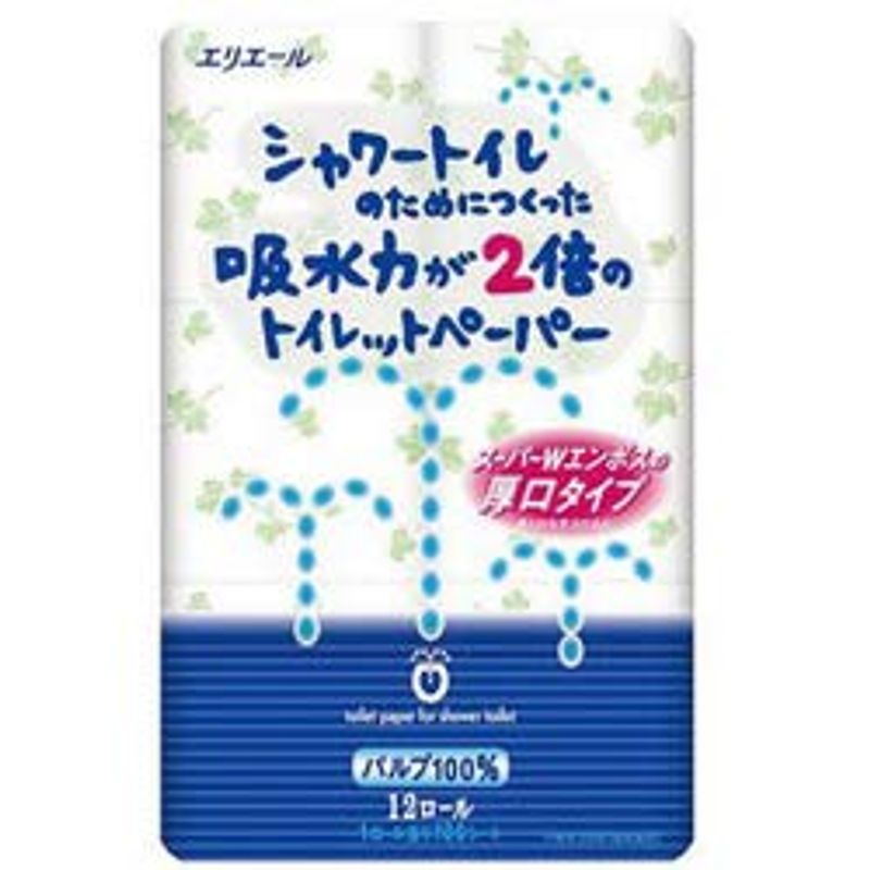 Daio Paper Elleair Shower Toilet Paper (Unscented), 12 Rolls, 6 Packs ...