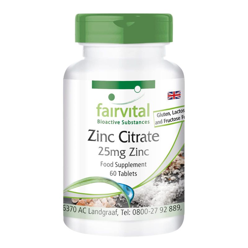 Fairvital | Zinc Citrate with 25mg zinc - Vegan - HIGH Dosage - 60 ...