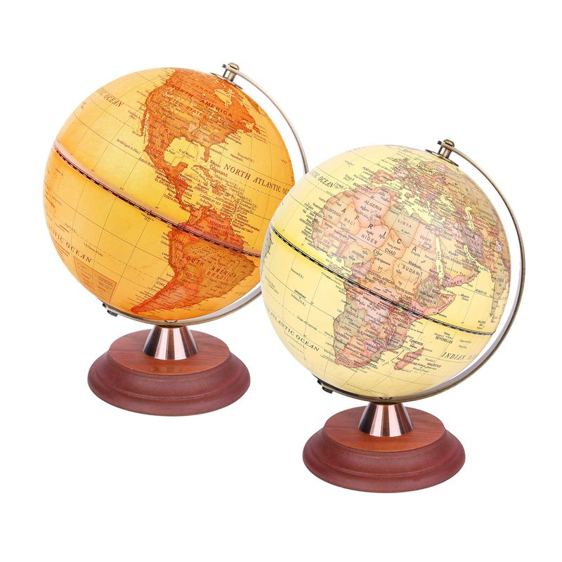 EXERZ Illuminated World Globe 20cm Antique Globe Wooden Stand Metal Arc ...