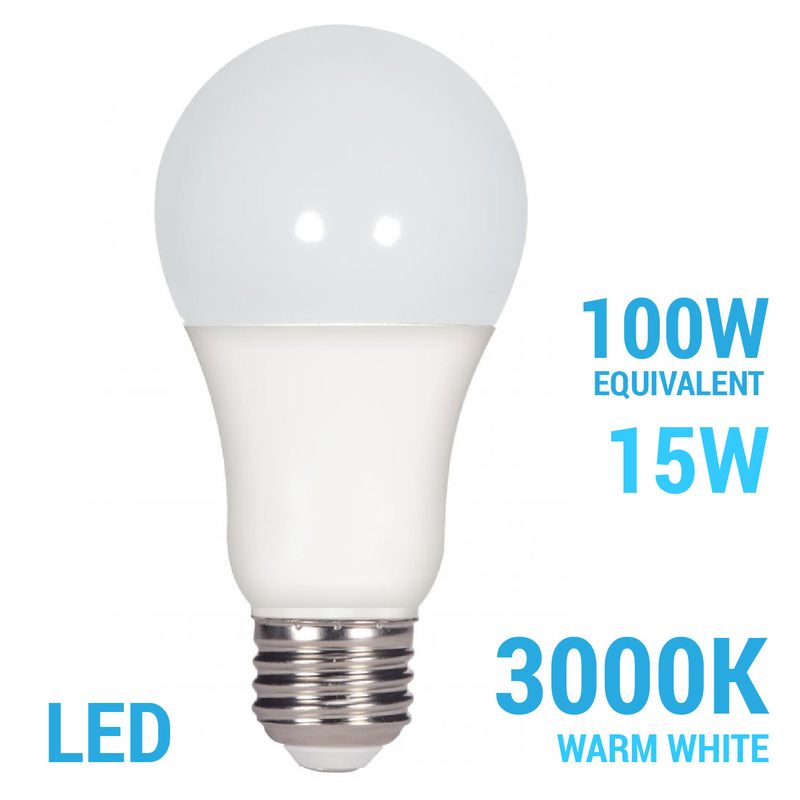 15W =100W Dimmable 1600 Lumens A19 LED 30K Warm White Frosted Med E26 ...