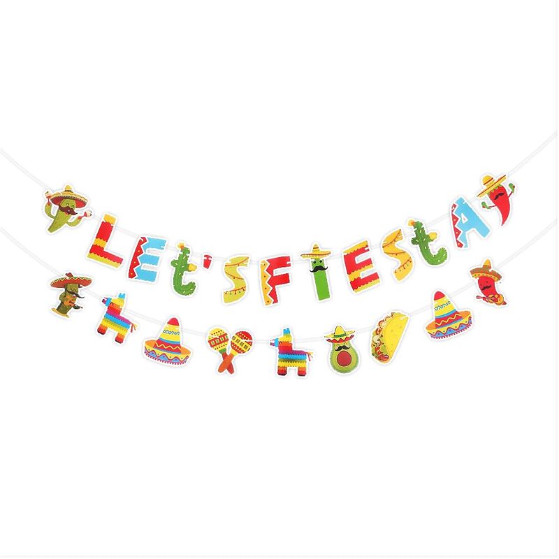 Set of 2 Mexican Fiesta Banner Hanging Decoration,Colorful Lets Fiesta ...