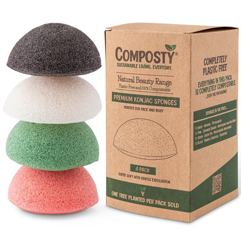 Composty® | Natural Konjac Sponges | 4 Pack | Cleansing & Exfoliation ...