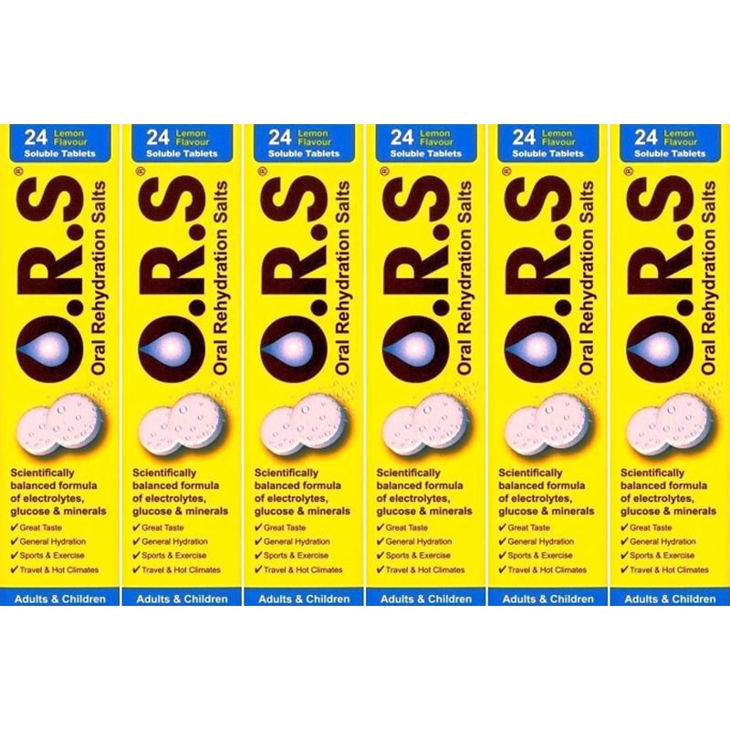 O.R.S Oral Rehydration Salts 24 Lemon Flavour Soluble Tablets x 6 Packs ...