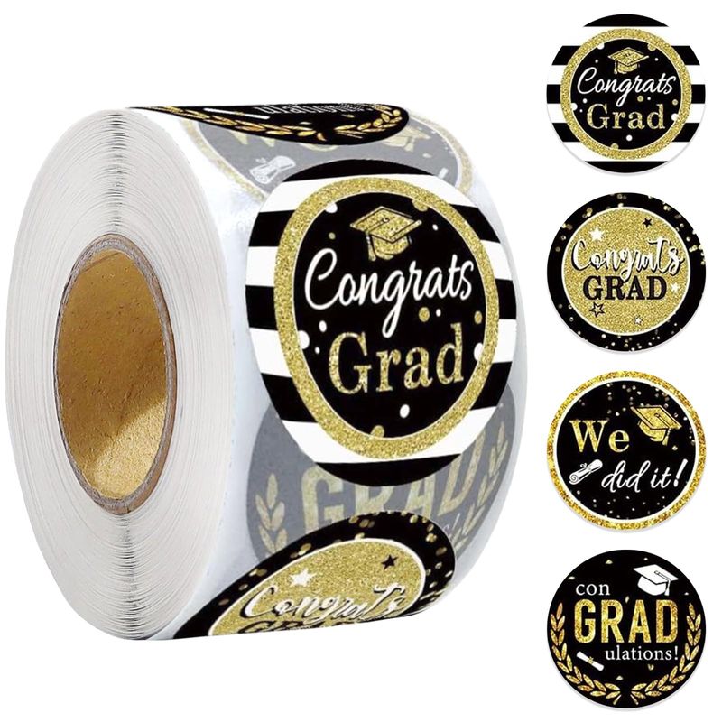 Graduation Decorations Stickers,500Pcs Congrats Grad Labels Black Gold ...