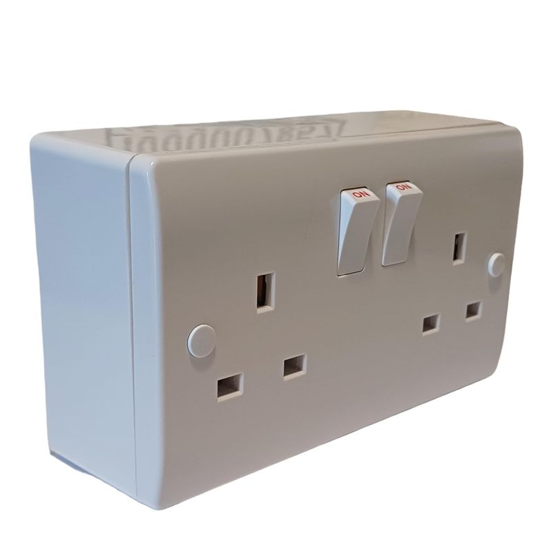 DOUBLE SOCKET AND 35mm PATTRESS BACK BOX, 2 GANG CURVED EDGE, WHITE ...