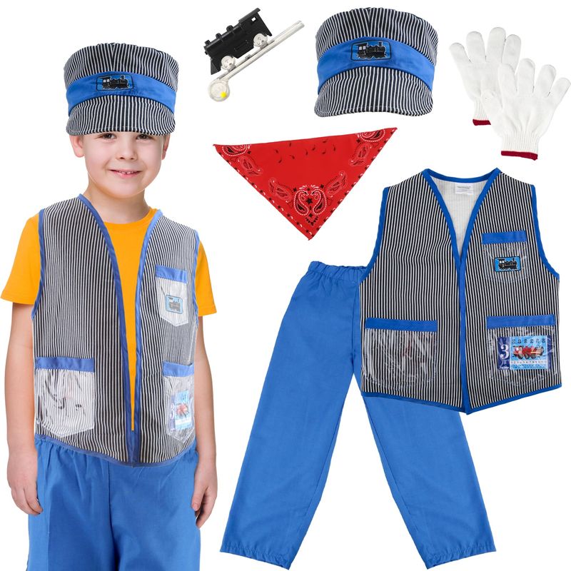 Flotory 7 Pcs Kids Train Engineer Costume Set Engineer Hat Conductor ...