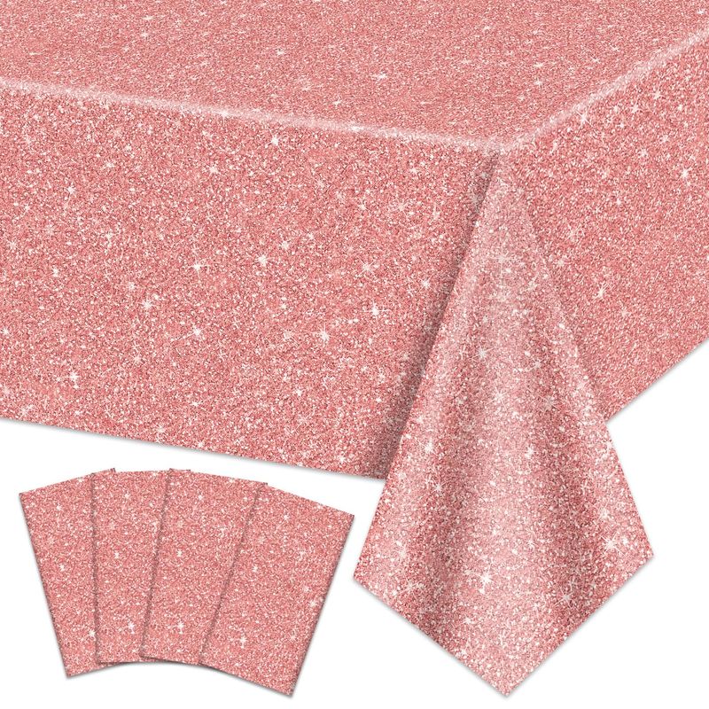 4 Pack Pink Rose Gold Tablecloths, 51x87'' Rose Gold Sequin Printed ...