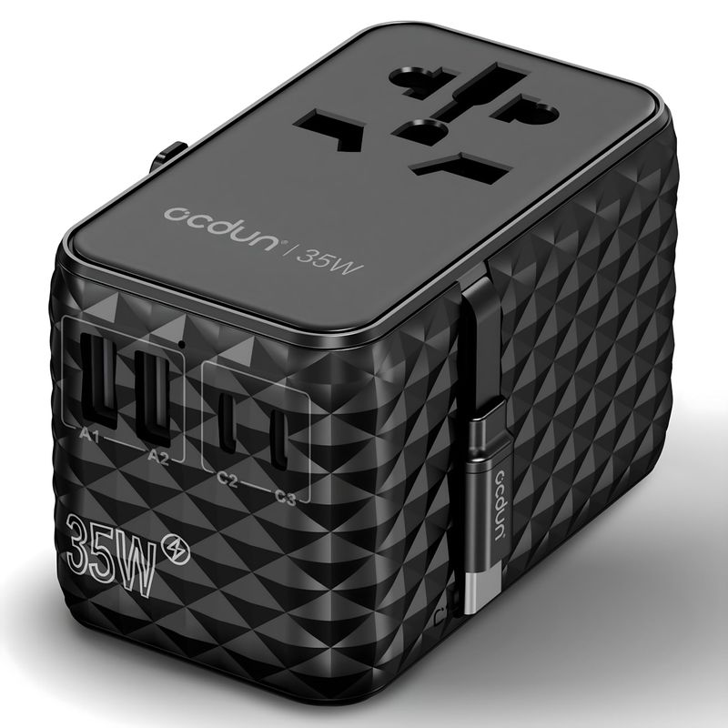 ocdun Universal Power Adapter, International Travel Adapter with 2 USB-A Ports, 2 USB-C Ports ...