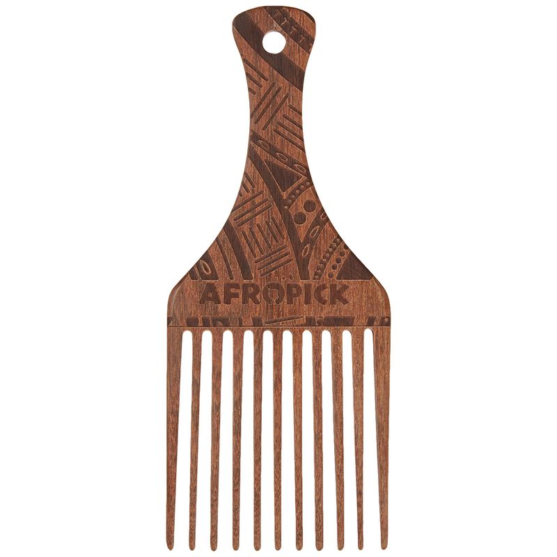 AFROPICK Wood Hair Pick for Long, Thick, Curly, & Afro Hair (Engraved ...