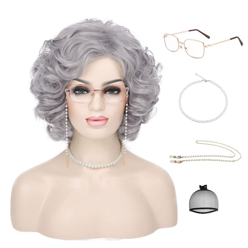 G&T Wig Old Lady Wig for Grandma Costume 100 Days of School Sliver Grey ...