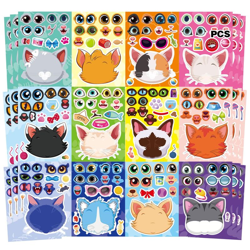 36 Sheets Cat Make a Face Sticker Sheets for Kids Todder, Make Your Own ...