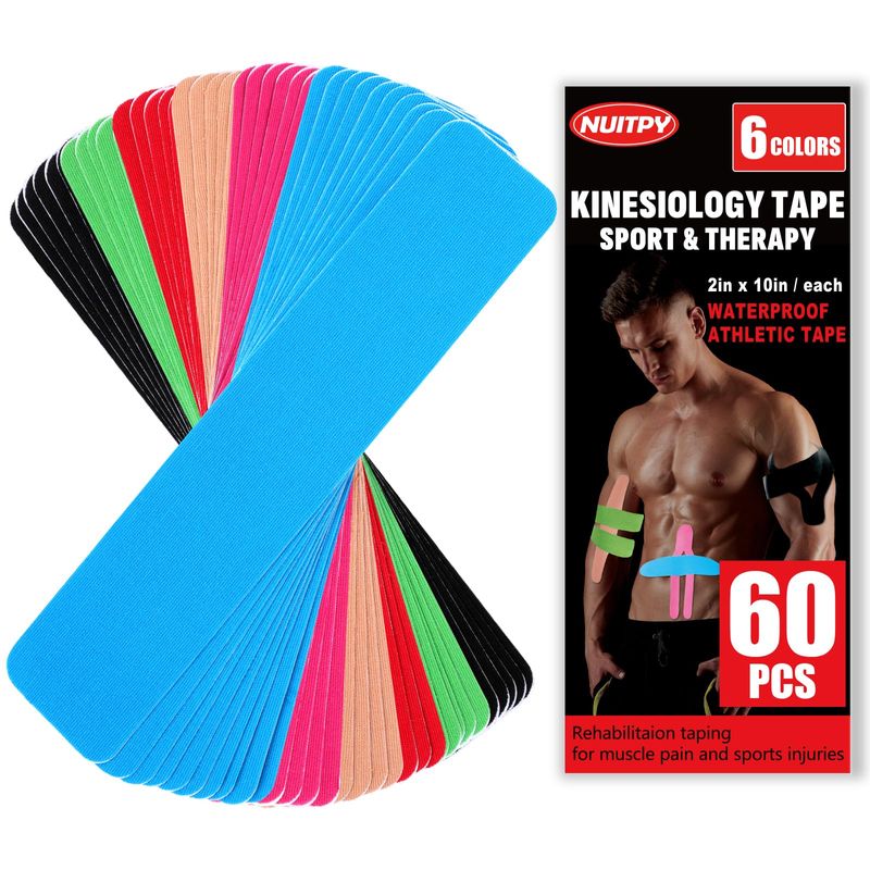 60PCS Precut Kinesiology Tape Strips, 6 Colors 2 inch x 10 inch Cotton ...