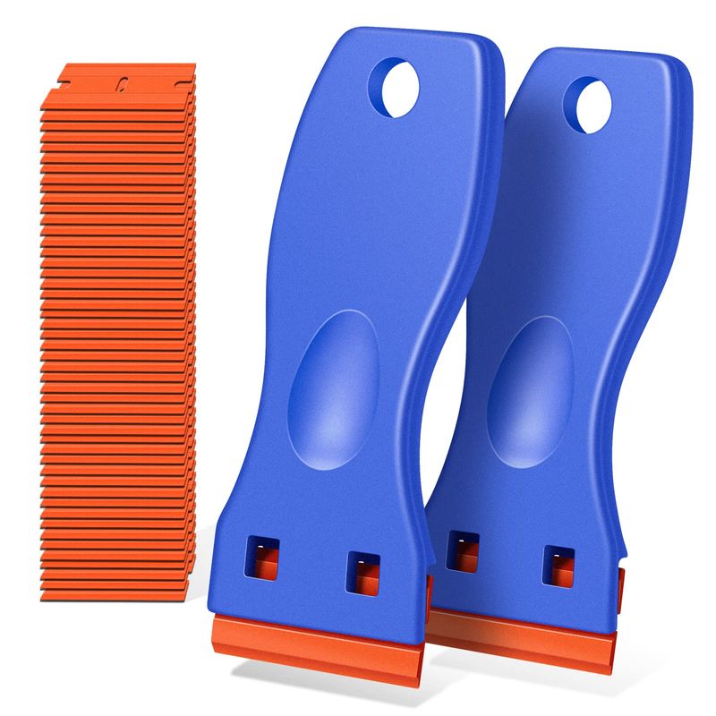 Plastic Razor Blade Scraper, 2 Pack Razor Scraper with 120 Pcs Razor ...