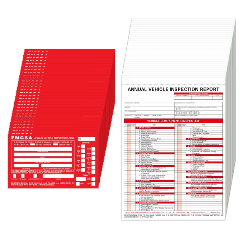 Annual Vehicle Inspection Report Forms 30 Pack with Red FMCSA Labels ...