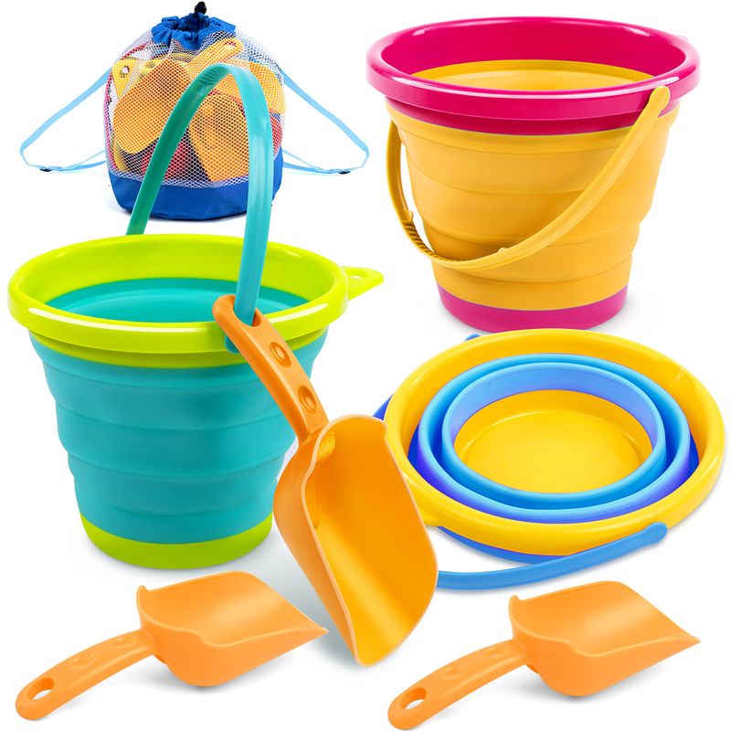 JOYIN 3 Packs Foldable Pail Bucket with Shovels & Mesh Bag, Collapsible ...