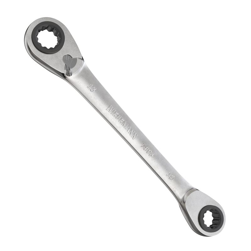 Reversible 4-in-1 Double Ring Ratchet Spanner with 8, 10, 12, 13mm with 72 Teeth Made of Chrome ...
