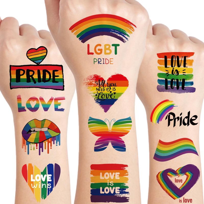 UVUXO Rainbow Temporary Tattoos - 10 Sheets Pride Themed Waterproof Rainbow Flag Tattoos for ...