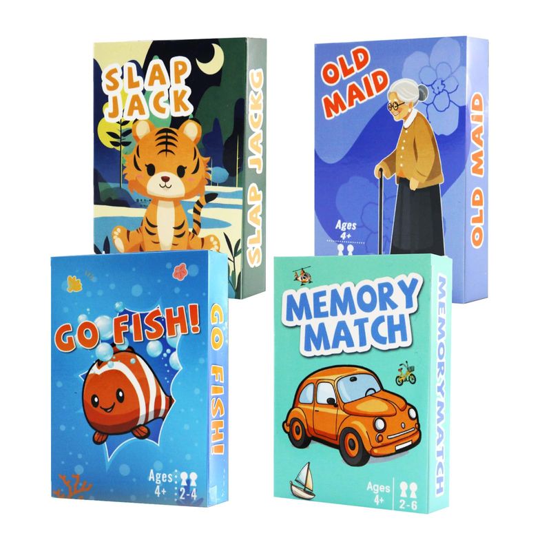 Card Games Old Maid, Go Fish, Slap Jack and Memory Classic Games -4 Decks in 1 Pack, Fun Card ...