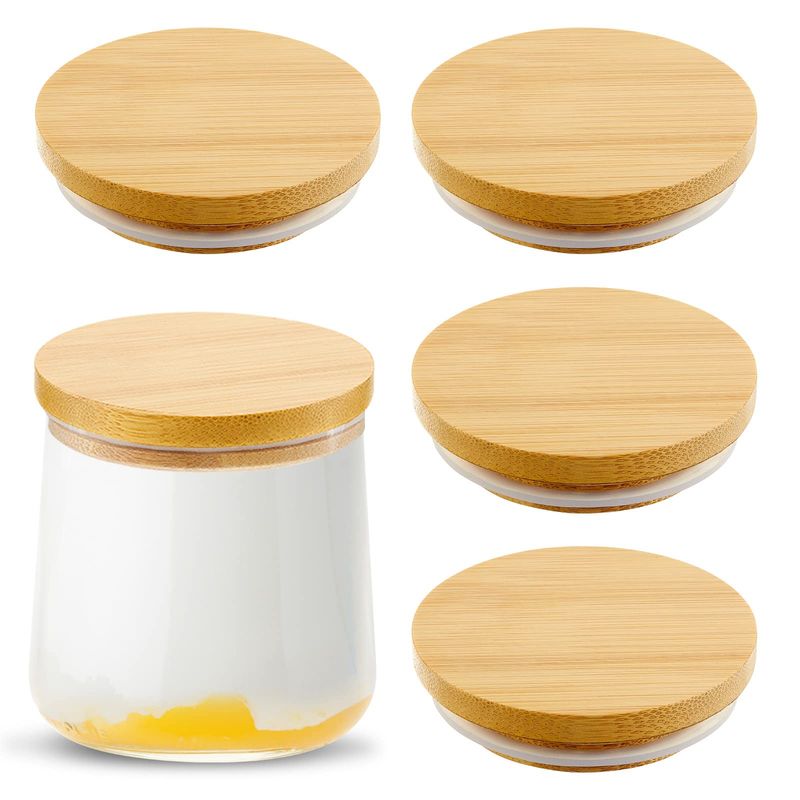 Sawysine Yogurt Jar Lids Set Reusable Bamboo Wooden Round Canning Lids ...