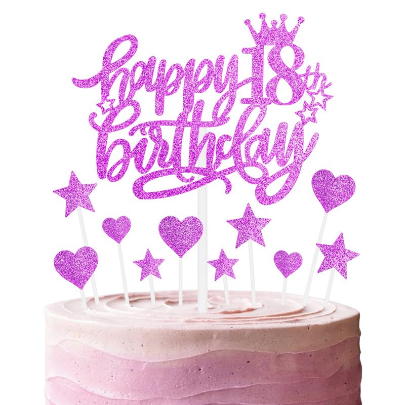 Happy 18th Birthday Cake Toppers, Hot Pink Cake Cupcake Toppers for ...