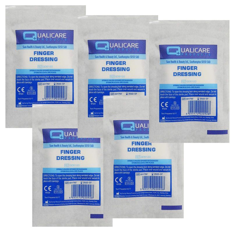 5 PACK OF QUALICARE FIRST AID STERILE MEDICAL ADHESIVE FINGER WOUND CUT ...