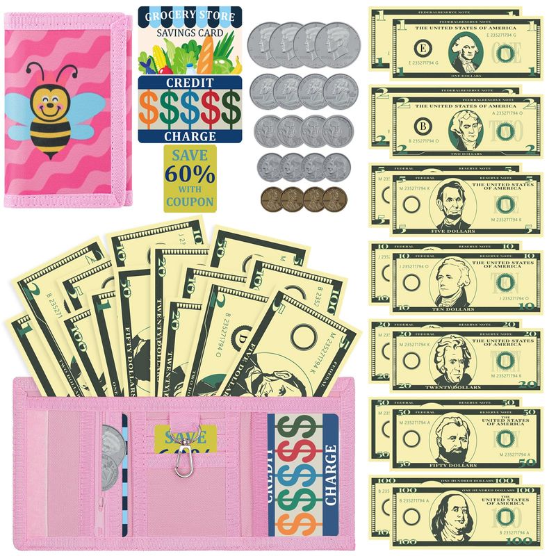 DEEKI Play Purse with Pretend Money Coins and Cards(37 pcs), Shopping ...