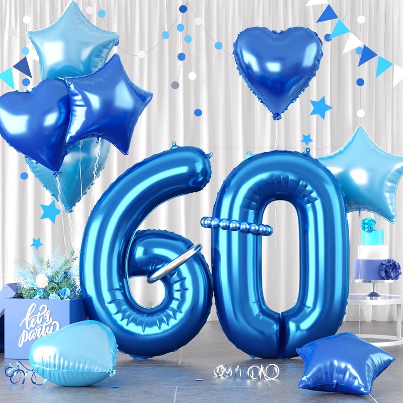 Blue Number 60 Balloons, Dark Blue Number 60 Balloons Set, Aluminum ...