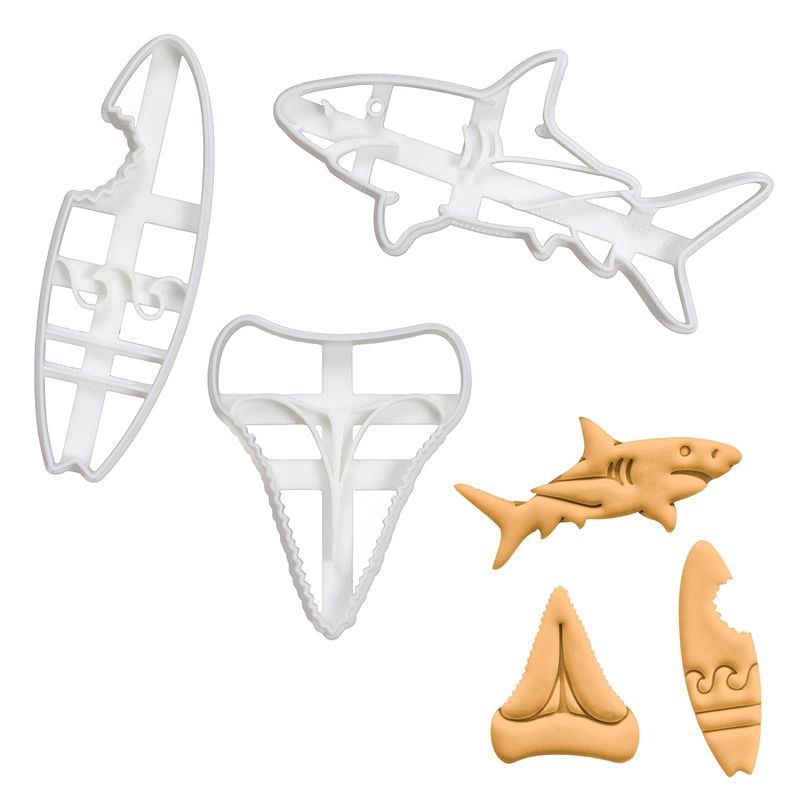 BAKERLOGY Set of 3 Shark Attack Theme Cookie Cutters (Designs: Great ...