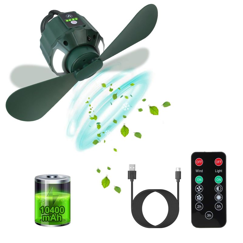 Portable LED Fan for Camping, 10400mAh USB Battery Operated Hanging ...