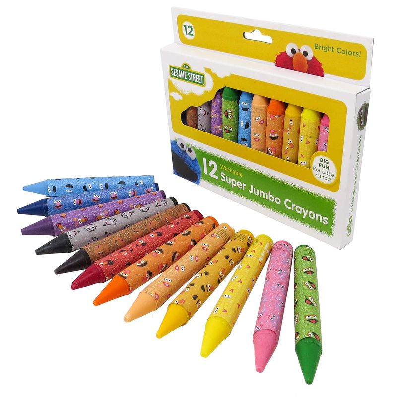 Sesame Street 12 Count Washable Jumbo Crayons | For Toddlers and Kids ...